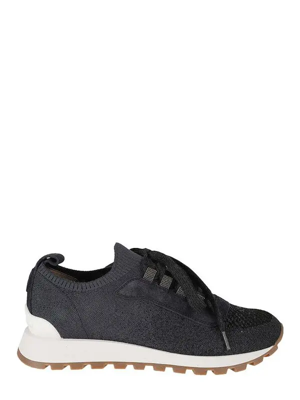 Brunello Cucinelli Sparkling-cotton Knit Sneakers - Black