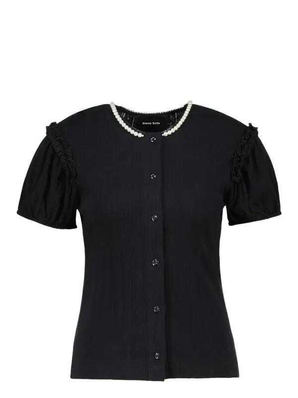 Simone Rocha Pointelle Puff Sleeve Cardigan - Black