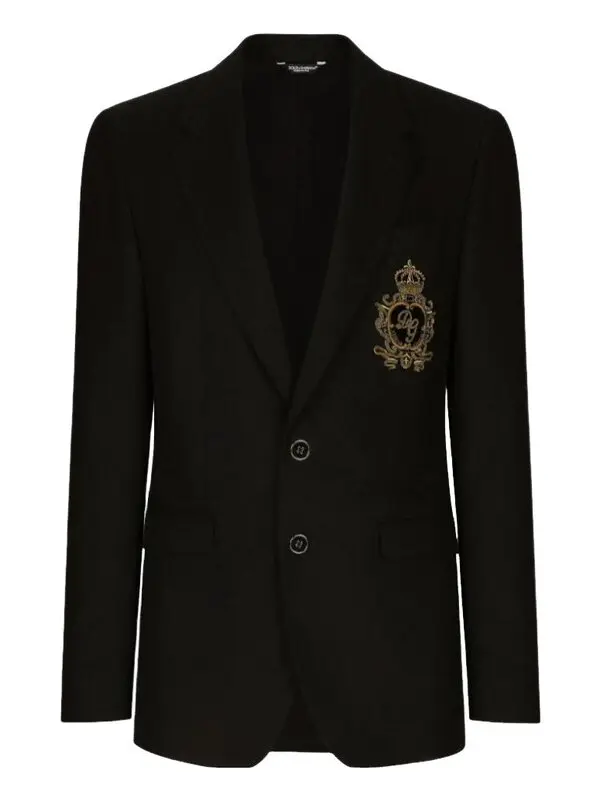 Dolce & Gabbana Embellished Crest Single-breasted Blazer - Black