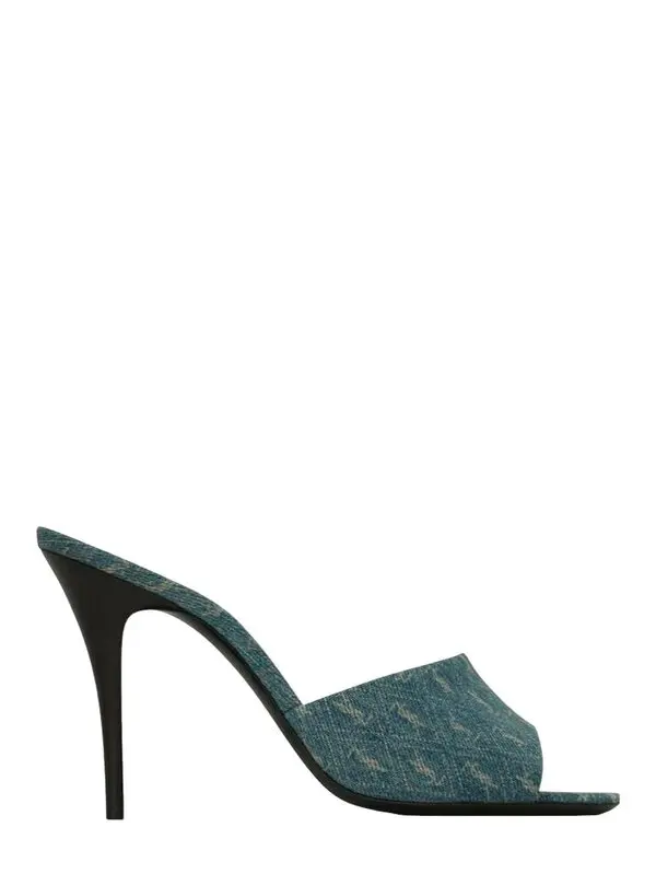 Saint Laurent La 16 Heeled Denim Mules - Green