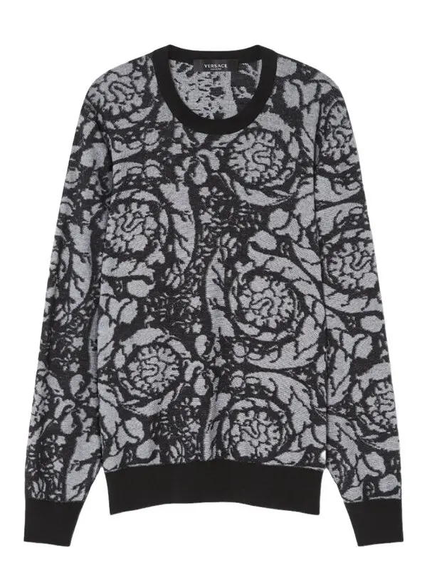 Versace Baroque Motif Crewneck Knitted Jumper - Black
