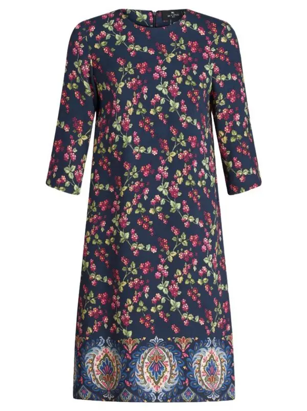 Etro Graphic Print Round Neck Midi Dress - Black