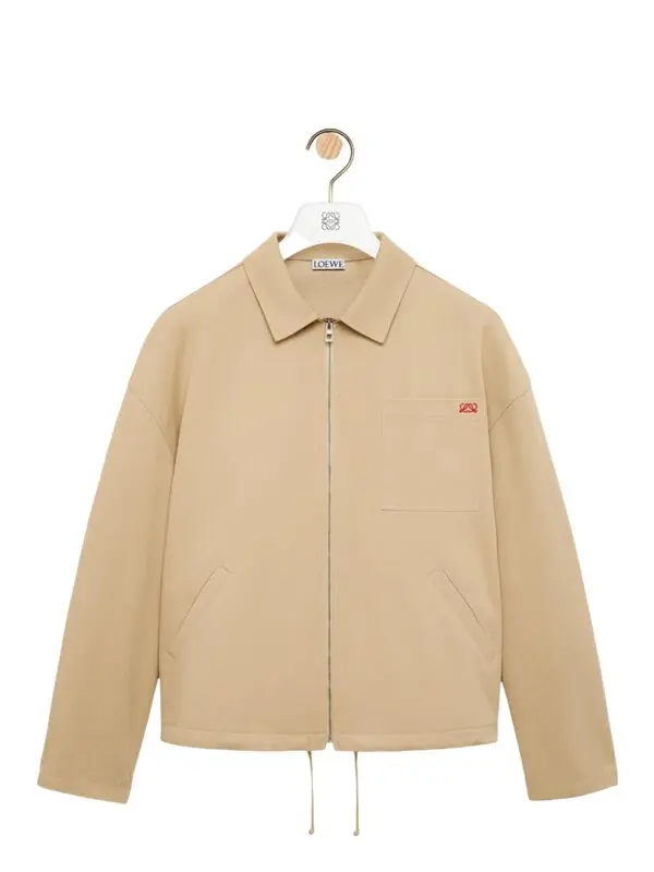 Loewe Logo Embroidered Drawstring Zip-up Jacket - Light Brown