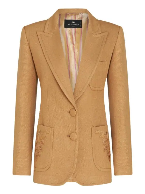 Etro Single Breasted Embroidered Detailed Blazer - Nude