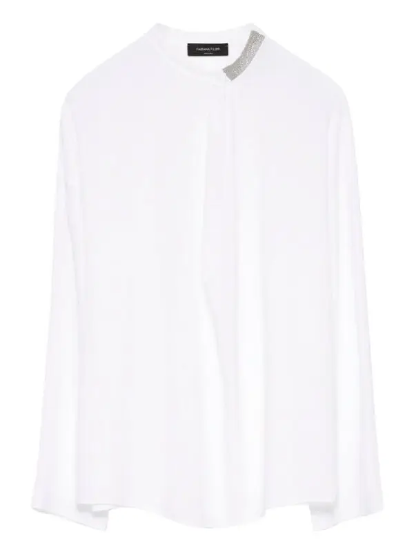 Fabiana Filippi Long Sleeved Embellished Neck Blouse - White