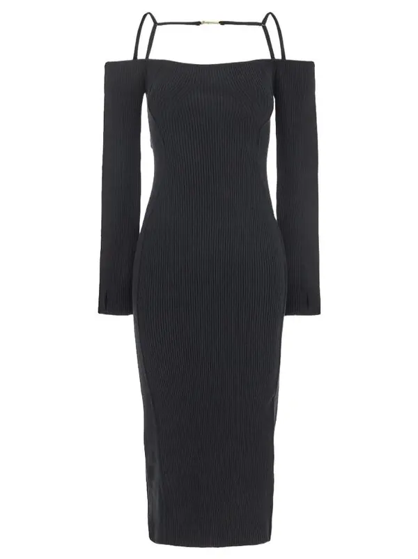 Jacquemus Sierra Off-shoulder Long-sleeved Dress - Black