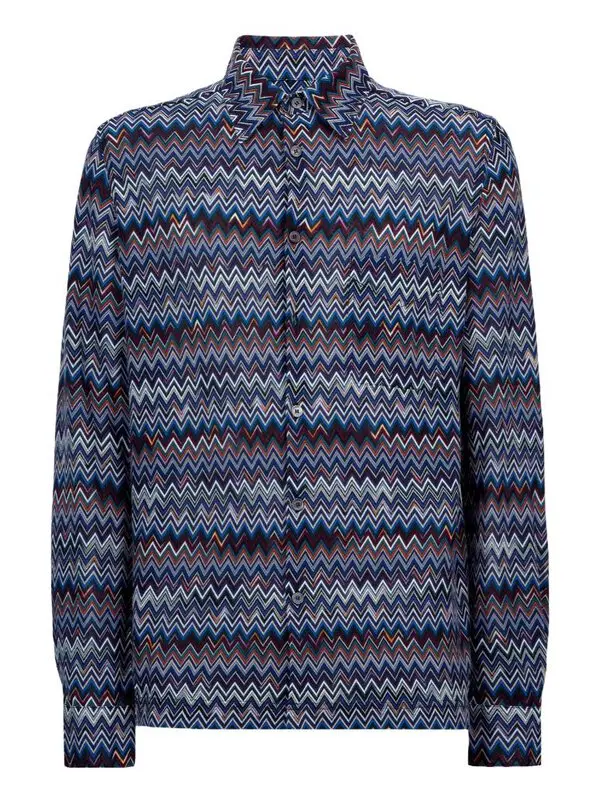 Missoni Chevron Printed Long-sleeved Shirt - Blue