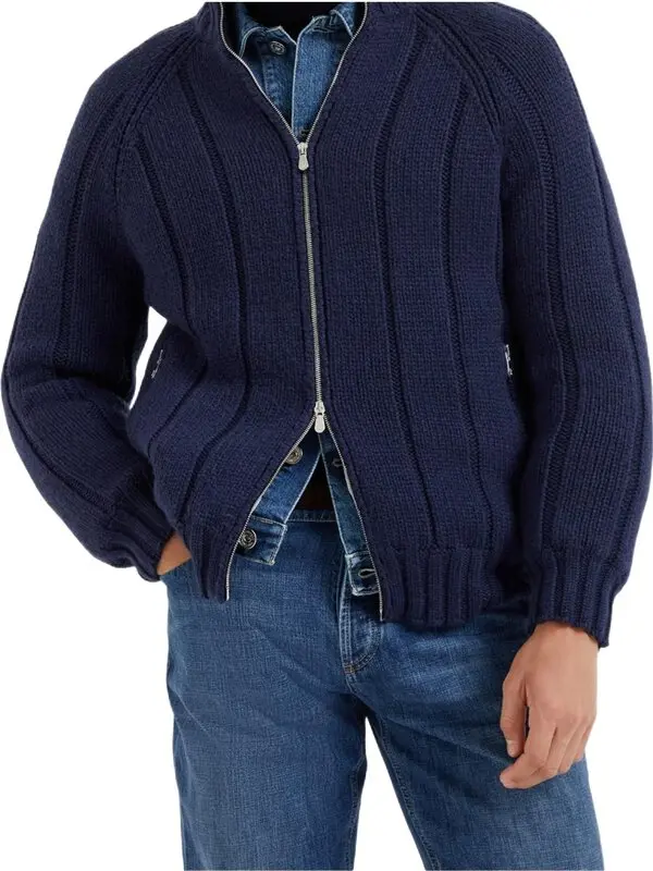 Brunello Cucinelli Zip-up Ribbed-knit Jacket - Black