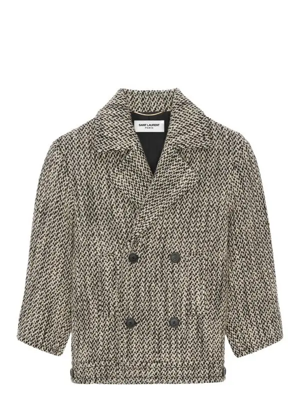 Saint Laurent Double-breasted Coat In Tweed - Nude