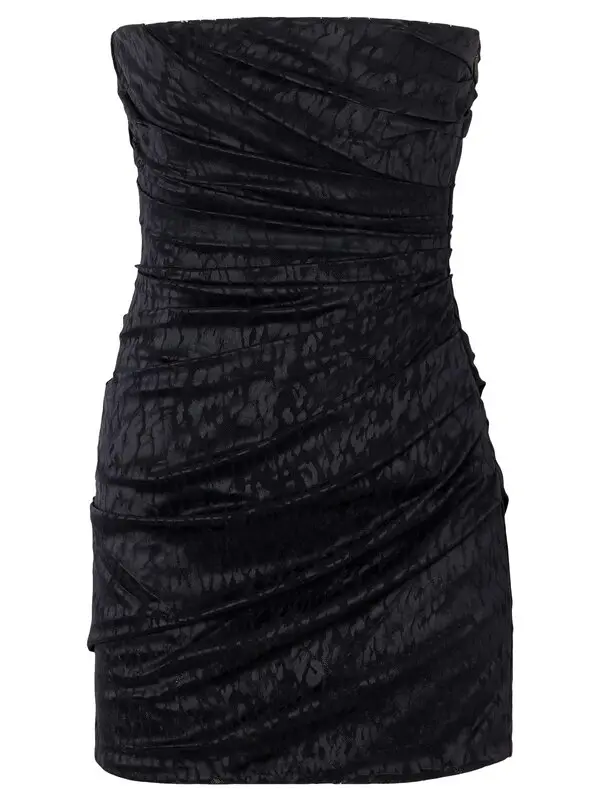 Alex Perry Gathered Leopard-print Lace Bustier Mini Dress - Black