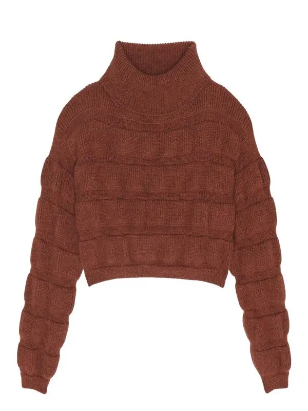 Saint Laurent Cropped Turtleneck Sweater In Wool - Brown