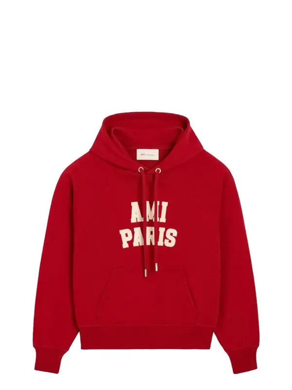 AMI Paris Embroidery Hoodie - Ruby Red/ivory White
