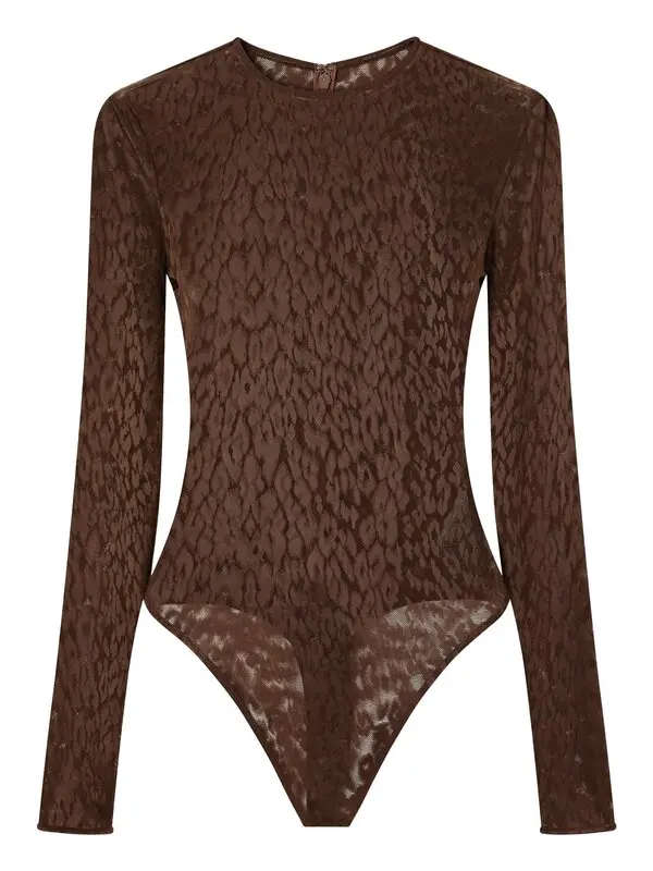 Alex Perry Leopard-print Stretch-lace Bodysuit - Brown