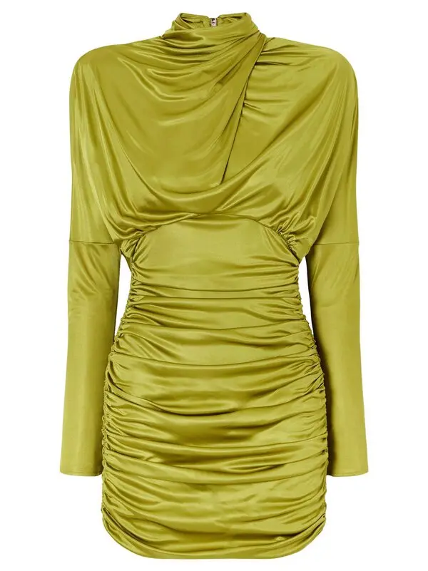 Balmain Open-back Draped Ruched-detail Satin Mini Dress - Green