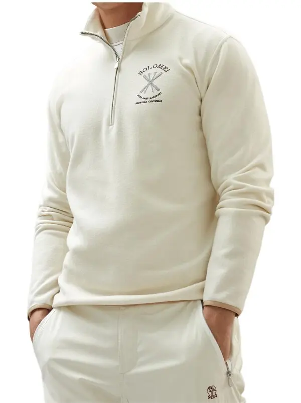 Brunello Cucinelli Logo-embroidered Half-zip Sweatshirt - Nude