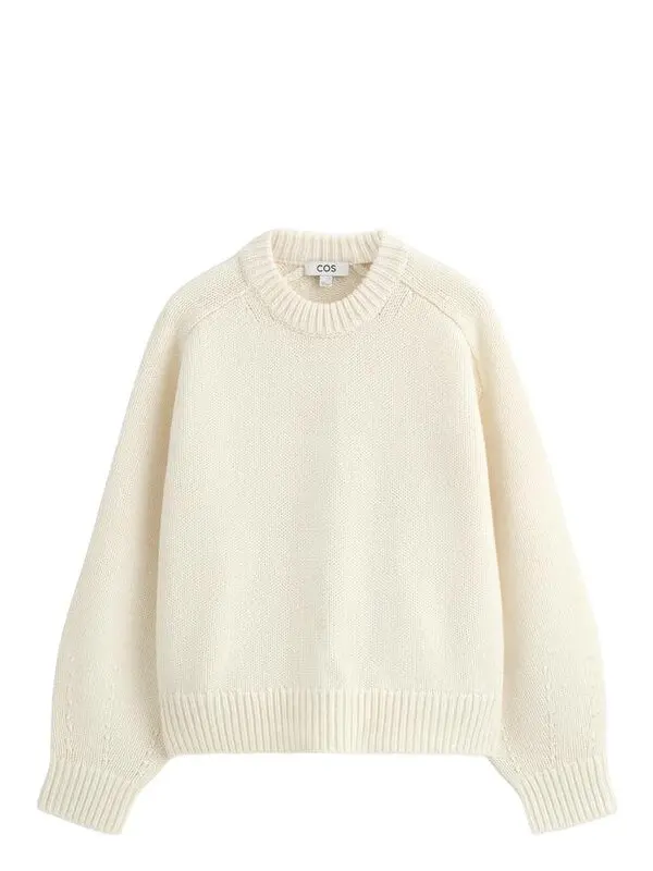 Cos Rounded Wool Crew-neck Sweater - Beige