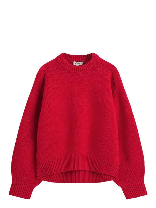 Cos Rounded Wool Crew-neck Sweater - Red
