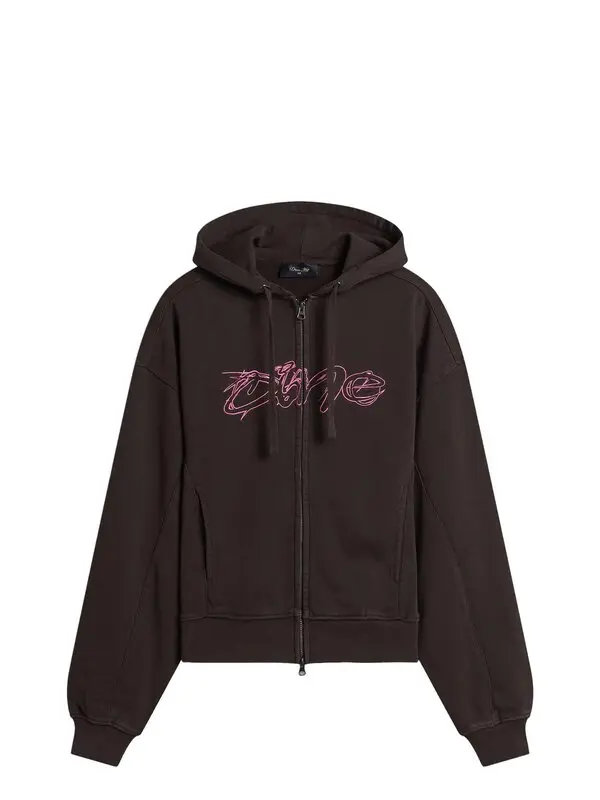 DIME Distressed Terry Zip Hoodie - Brown