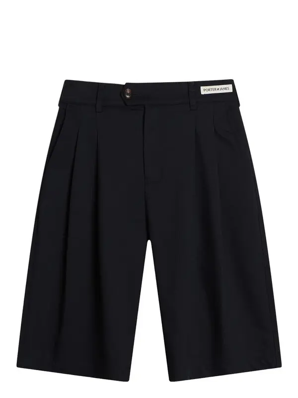 PORTER JAMES Double Pleated Shorts - Navy