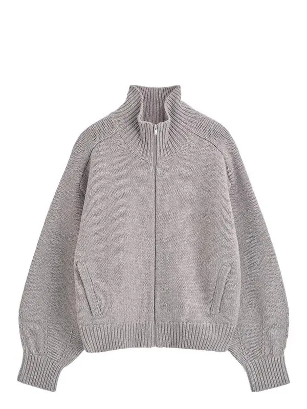 Cos Rounded Wool Mock-neck Zip-up Jacket - Gray