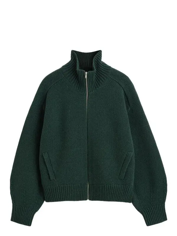 Cos Rounded Wool Mock-neck Zip-up Jacket - Green