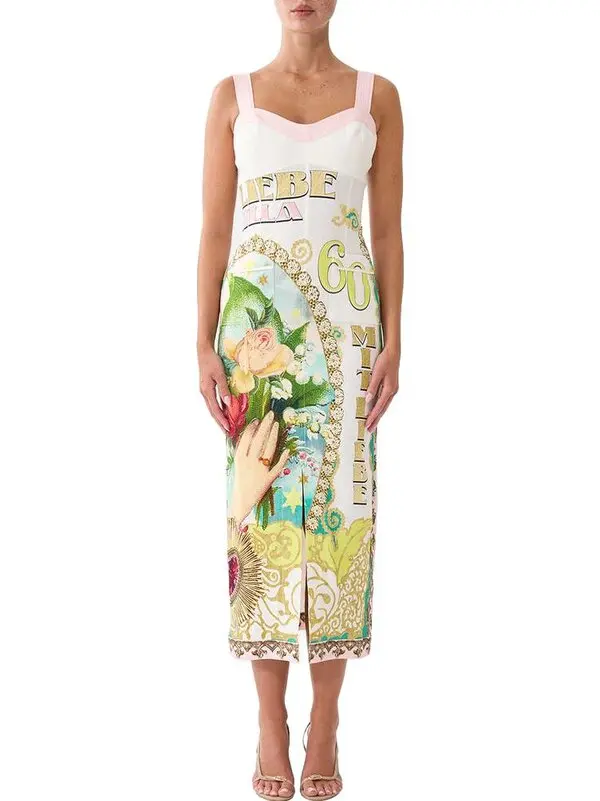 Camilla Form Fitted Midi Dress With Topstitching - Painted Prayers