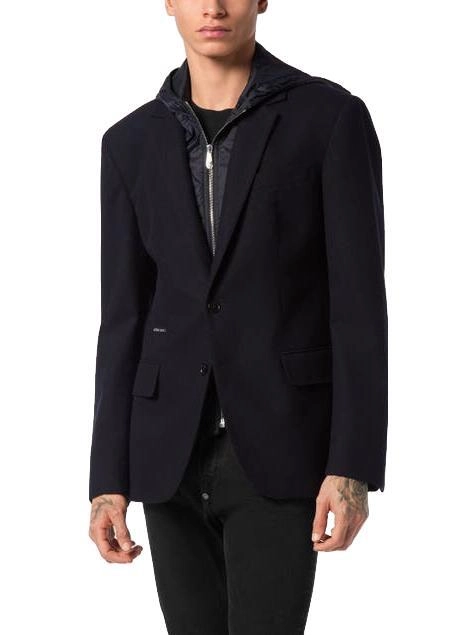 Philipp Plein Water Repellent Wool Hooded Blazer - Navy