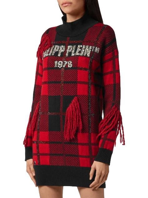 Philipp Plein Pullover Round Neck Ss Tartan - Red