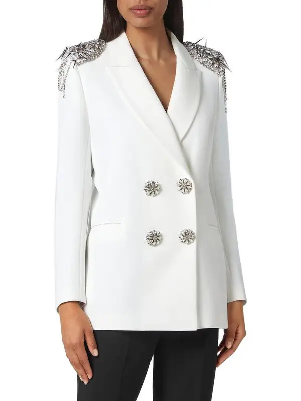 Philipp Plein Double-breasted Blazer With Crystals - White