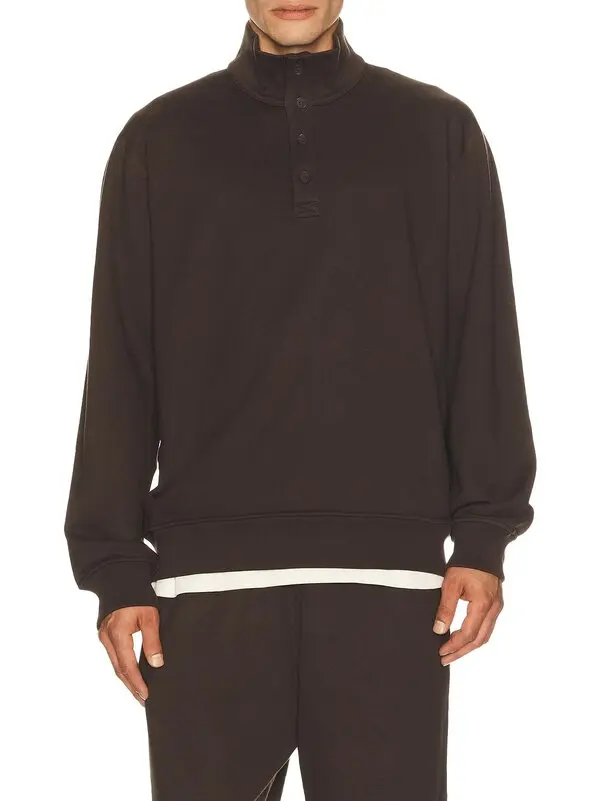 Reigning Champ Midweight Terry Standard Button Mockneck In Brown - Coffee