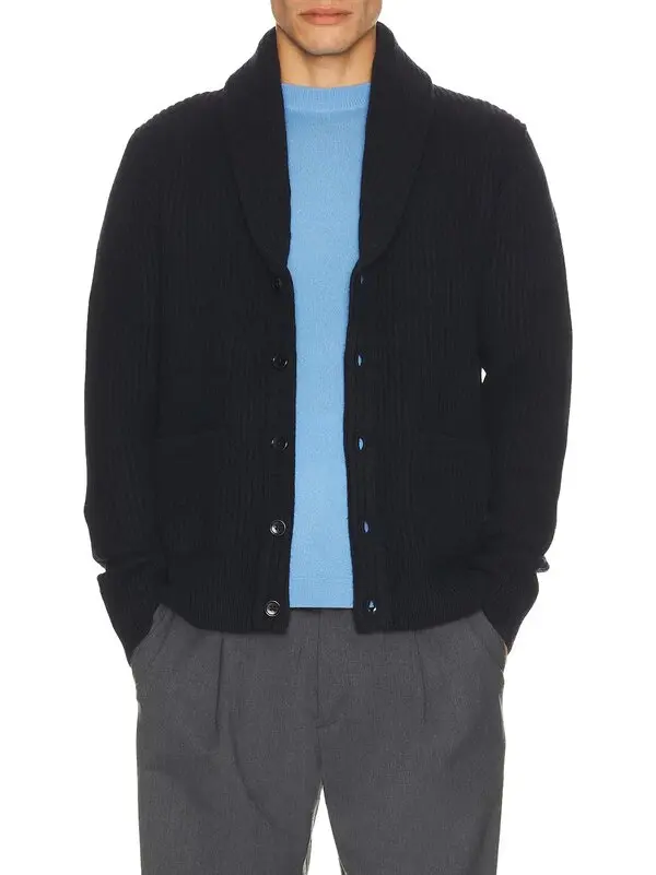 Reigning Champ Merino Kenny Shawl Cardigan In Blue - Navy