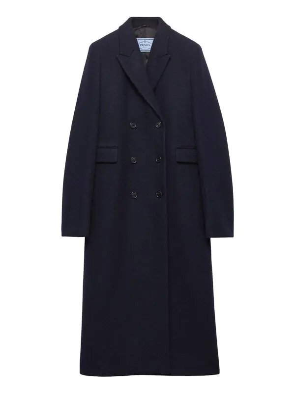 Prada Double-breasted Shetland Wool Coat - Blue