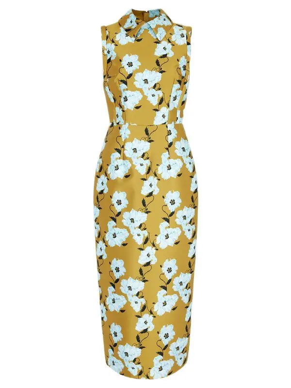 EMILIA WICKSTEAD Rain Dress In Mustard & Breezy Poppy Mikado - Blue
