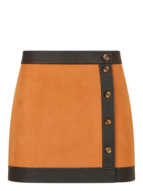 YUMI Faux Suede Border Skirt - Brown