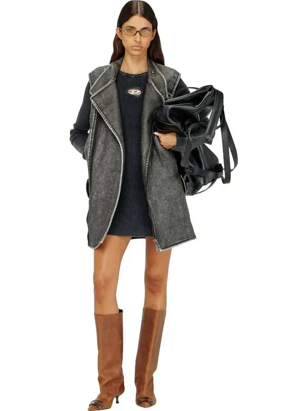 DIESEL® Short Dress In Faded Ribbed Knit - Grey