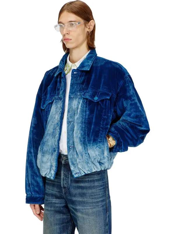 DIESEL® Elasticated Trucker Jacket In Velvet Denim - Blue