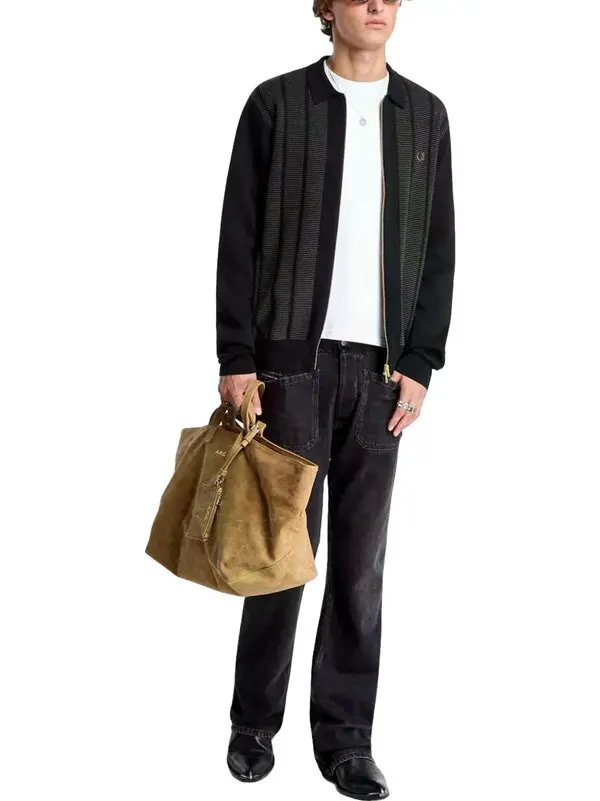 Fred Perry Textured-panel Zip Cardigan - Black