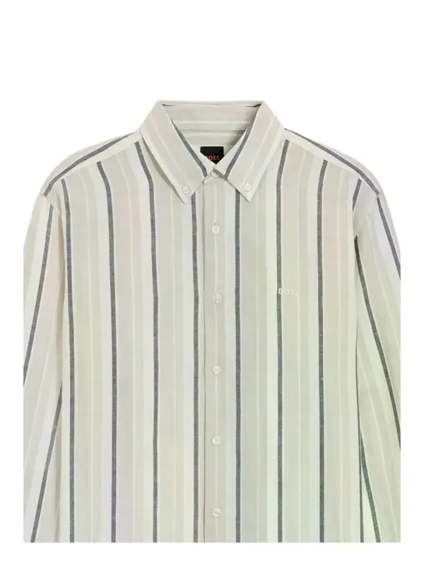 BOSS Regular-fit Shirt In Striped Linen And Cotton - Neutrals