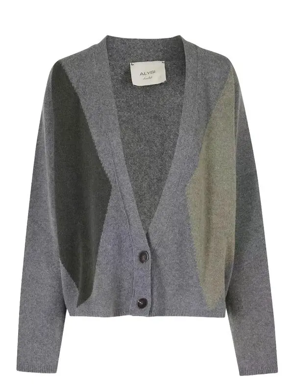ALYSI Argyle-pattern V-neck Cardigan - Grey