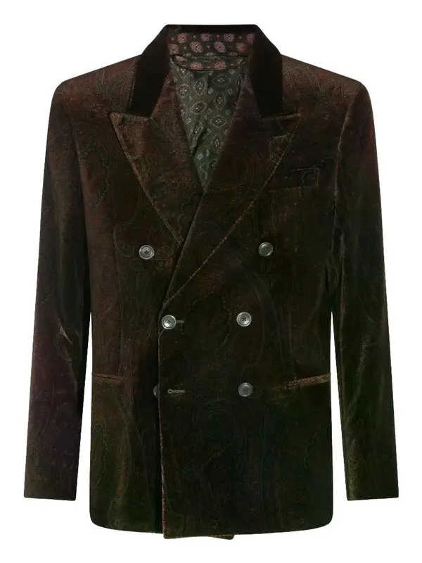 Etro Single-breasted Jacket In Stretch Cotton Velvet With Arnica Motif - Brown