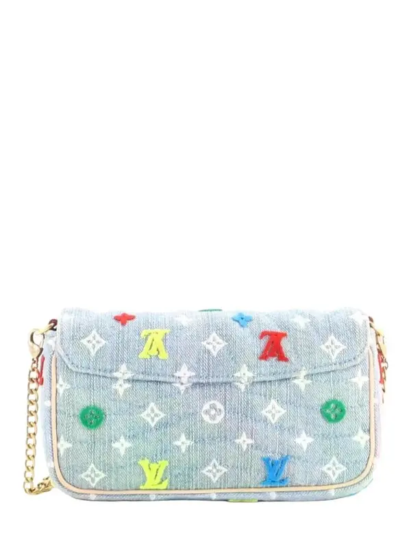 LOUIS VUITTON New Wave Chain Pochette Monogram Embroidered Quilted Denim Crossbody Bag - Blue