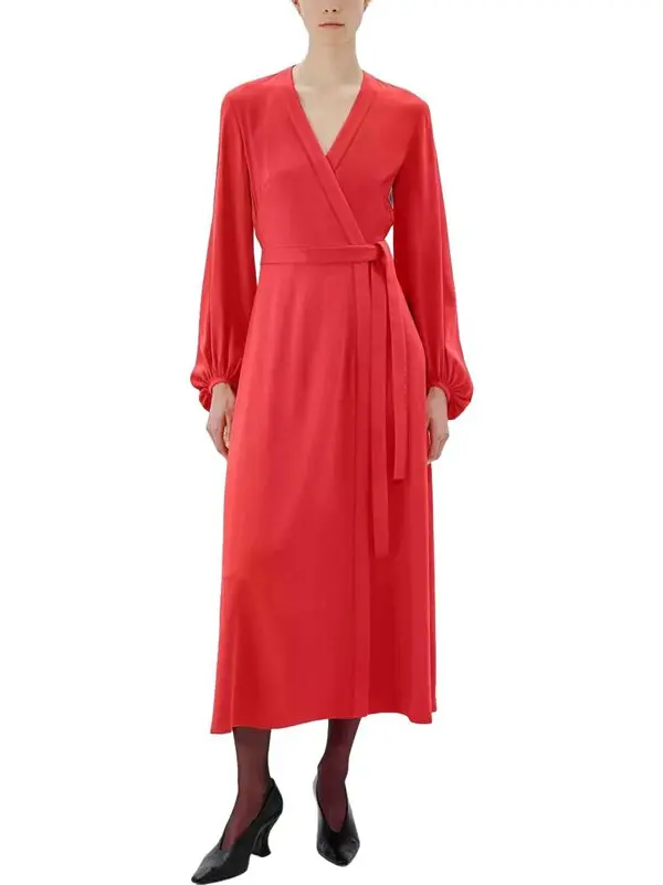 Another Tomorrow Cut-out Lantern-sleeve Wrap Dress - Red