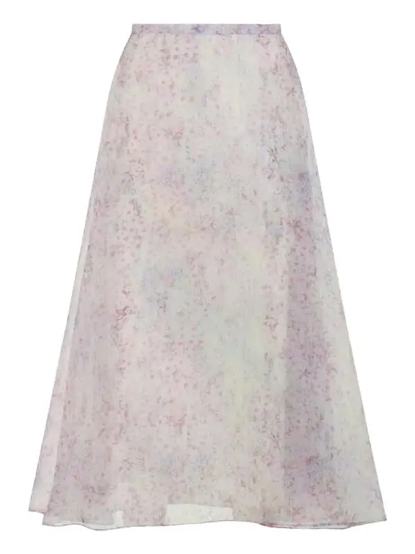 Alberta Ferretti Floral-print Organza Skirt - Neutrals