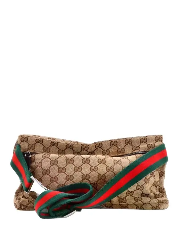 Gucci Vintage Double Gg Canvas With Leather Belt Bag - Brown