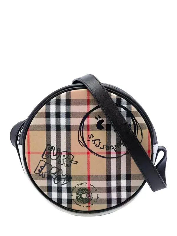 Burberry 2000-2017 House Check Canvas And Calfskin Cartoon Print Round Crossbody Bag - Neutrals