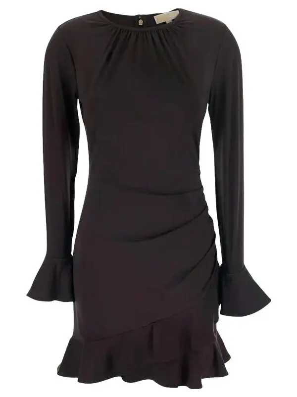 Michael Kors Ruffled Stretch Matte Jersey Dress - Brown