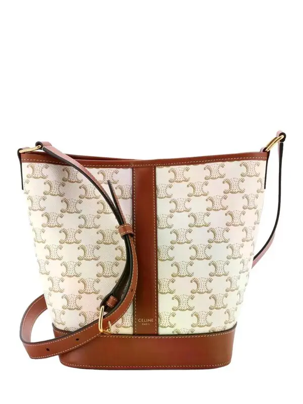 Celine Triomphe Coated Canvas Small Bucket Bag - Brown