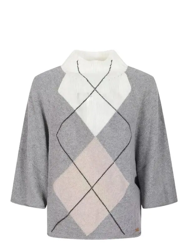 FAY Argyle-knit High-neck Sweater - Grey