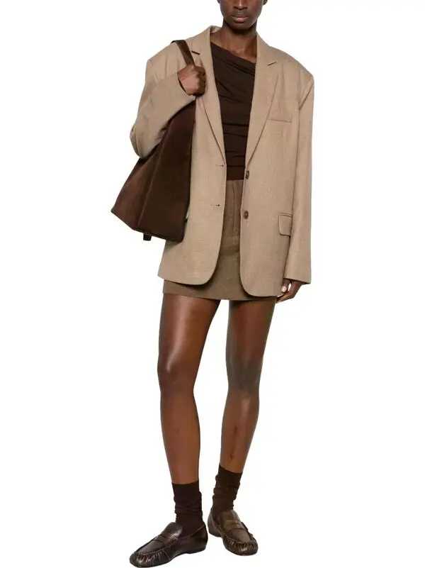 ELEH Herringbone Button-tab Skirt - Brown