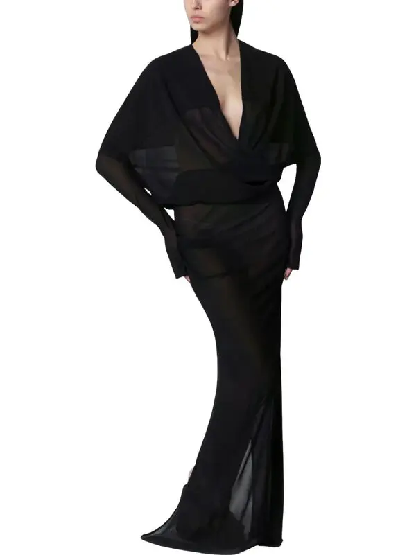 ENTIRE STUDIOS Sheer V-neck Maxi Dress - Black